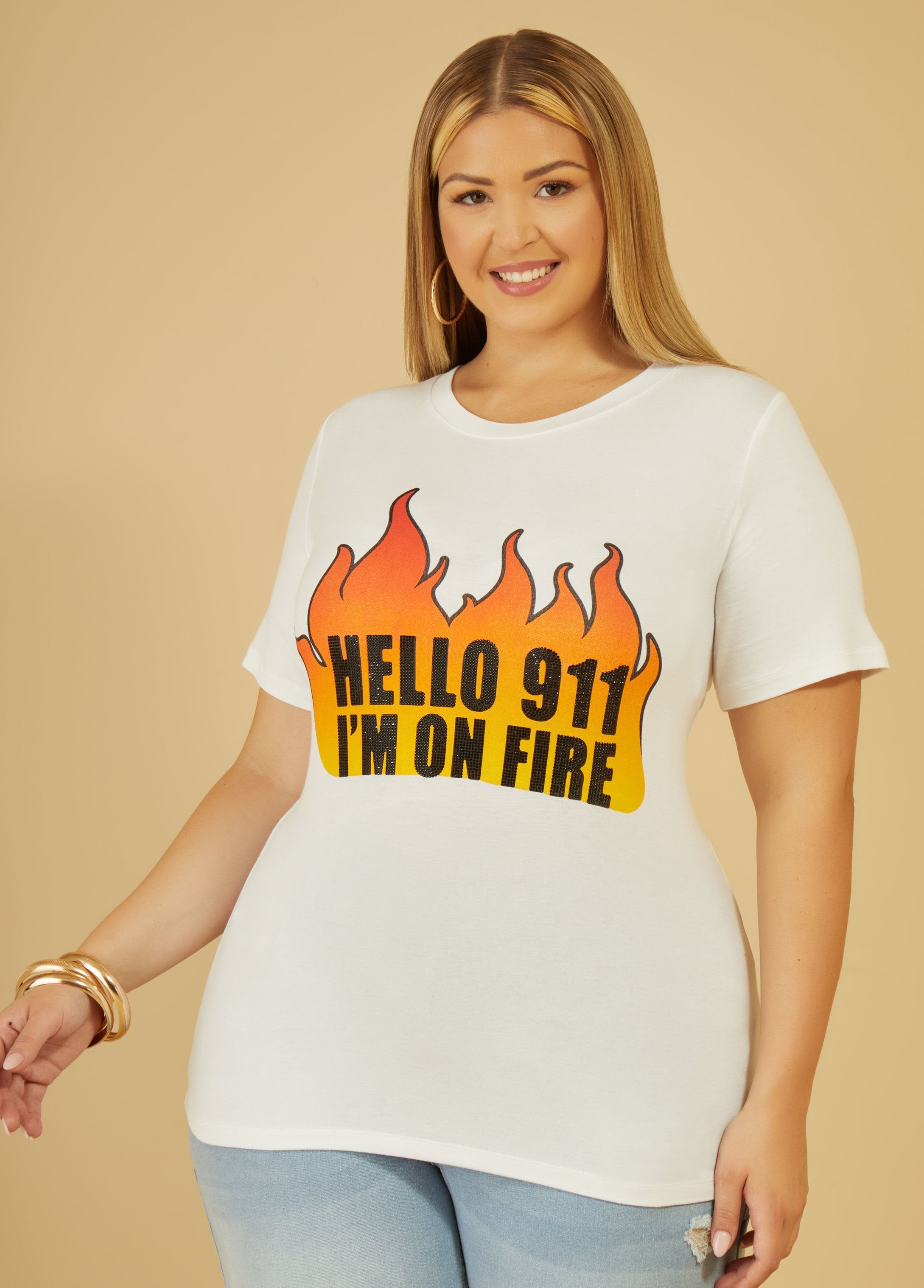 Plus Size Hello 911 Jersey Tee Shirt Plus Size Graphic Tee – Ashley Stewart