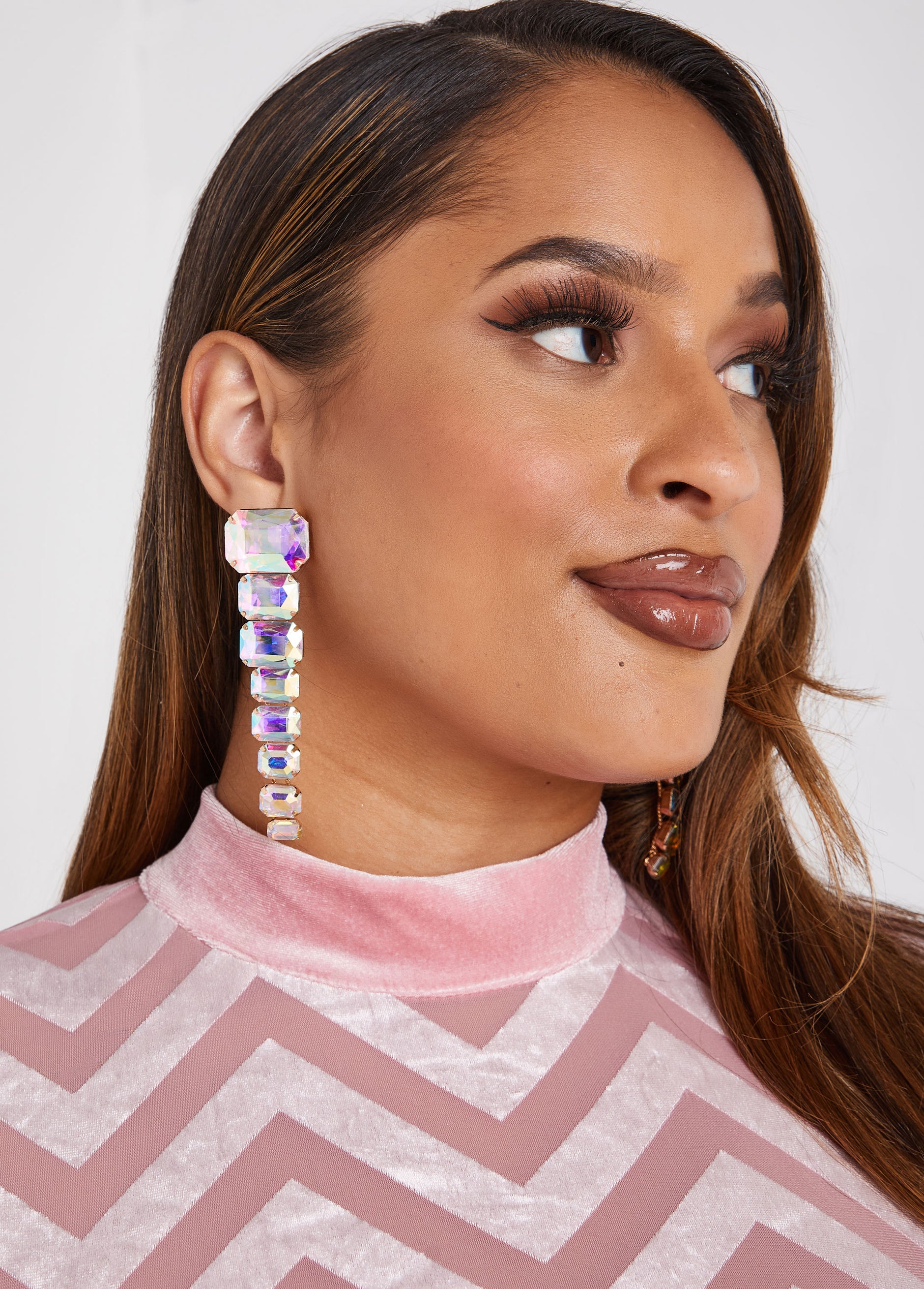 Plus Size Tiered Iridescent Crystal Earrings Gold N S Ashley Stewart